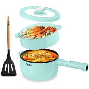 dezin hot pot electric with steamer upgraded, non-stick sauté pan, rapid noodles electric pot, 2l mini portable hot pot for steak, egg, ramen, oatmeal, soup with power adjustment (egg rack included)