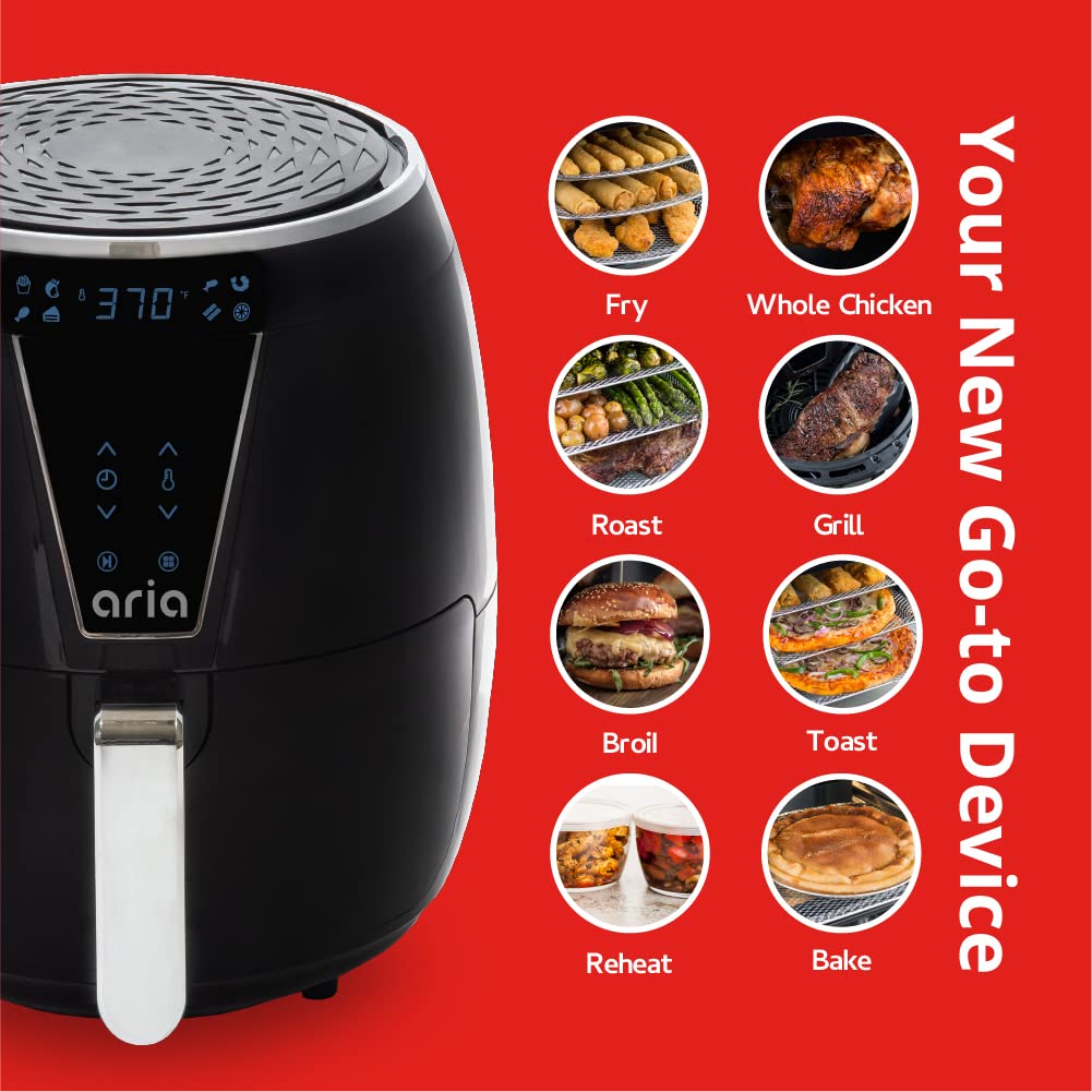 Aria Air Fryers CFA-897 Aria Ceramic Air Fryer, 5Qt, Premium Black