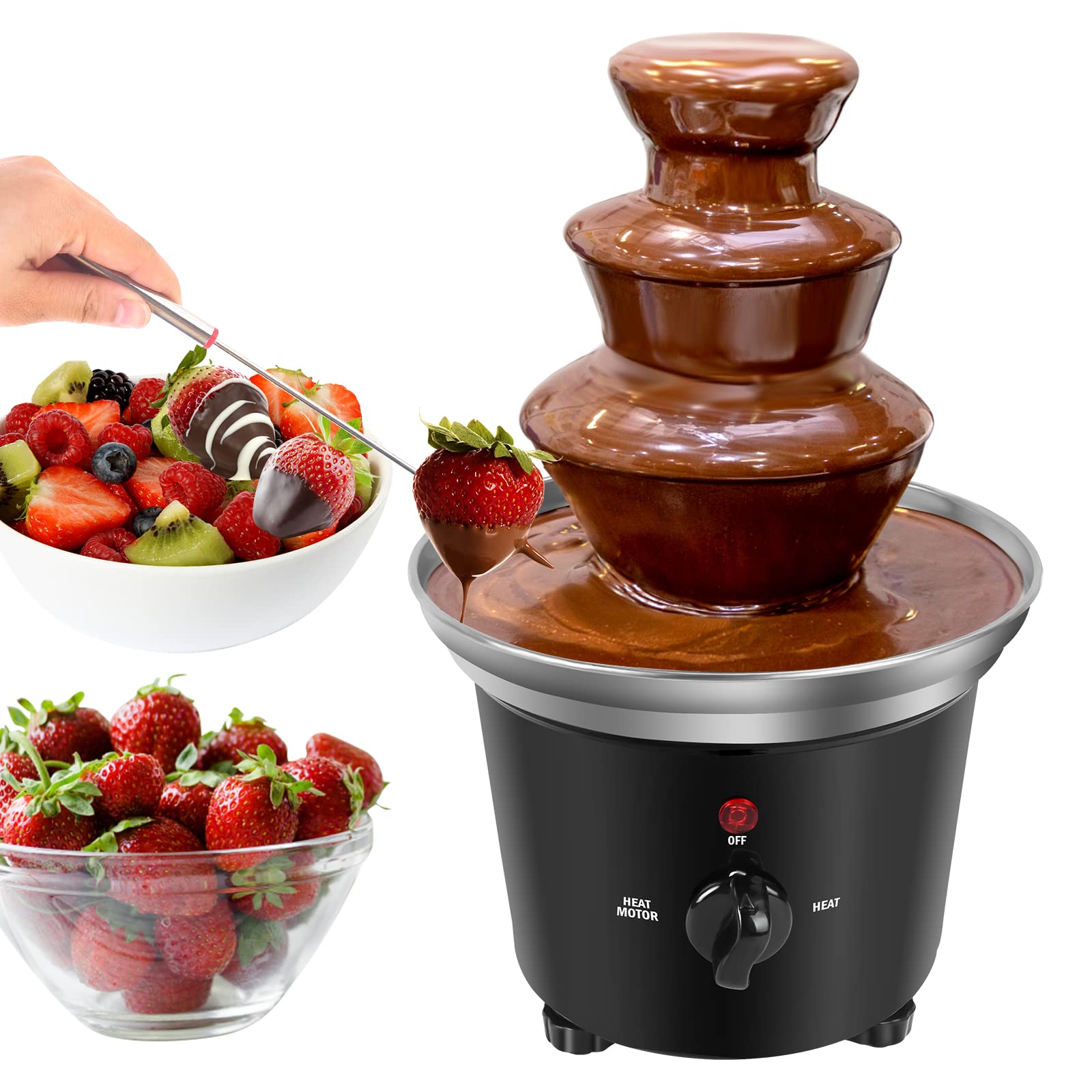 Chocolate Fondue Fountain,Chocolate Melt Dipping Machine Warmer.1.2 Pound,3 Tier Mini Chocolate Fountain Melting Tower for Children's Christmas Party, Family Gathering,Wedding,Mother's Day(Dark Black)