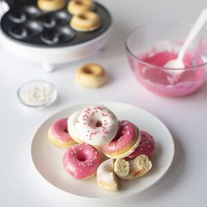 Mini Donut Maker, Electric Non-Stick Surface Makes 7 Small Doughnuts, Decorate or Ice Your Own for Kid Friendly Dessert or Snack