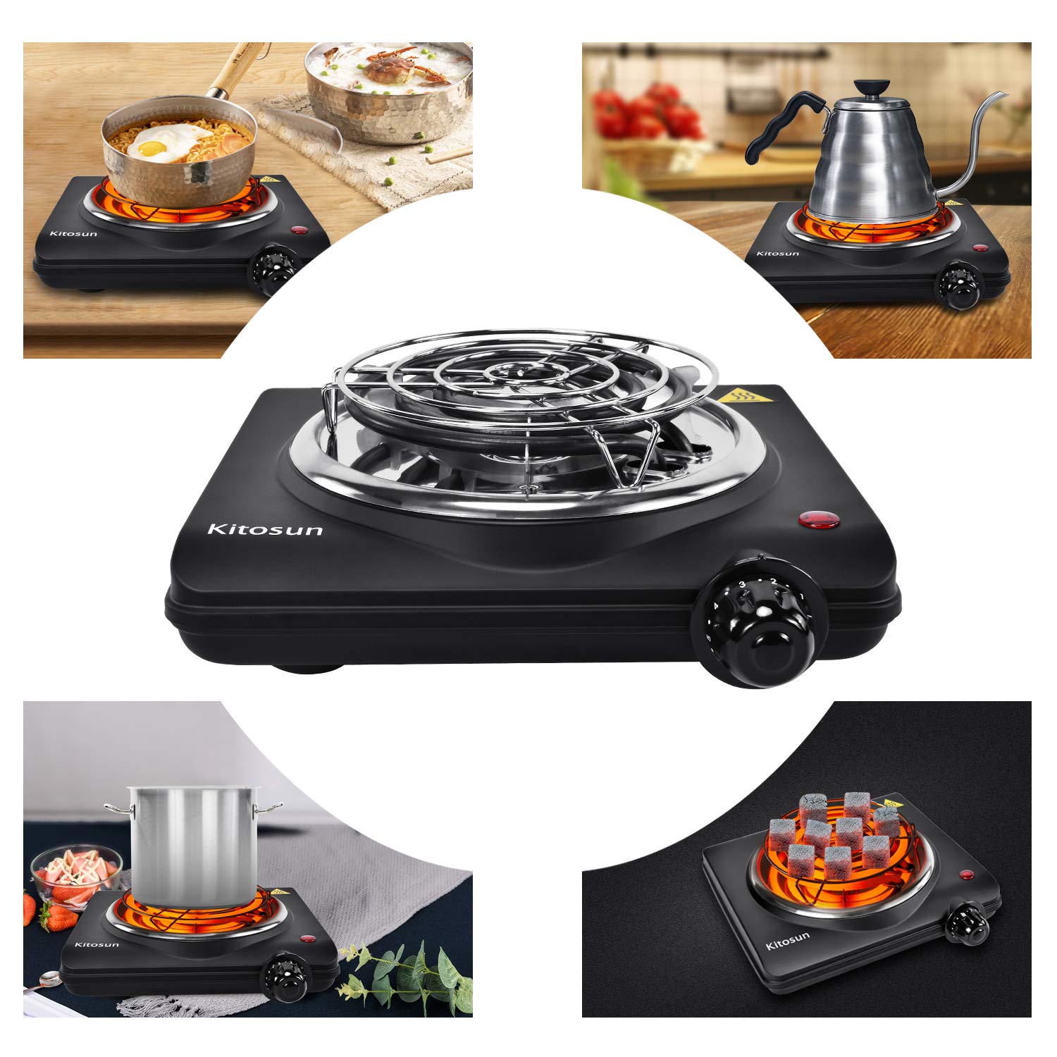 Electric Charcoal Burner Stove Portable Hot Plate Grill Coal Burners Heating Plate 1000W Charcoals Starter Heater with Smart Heat Control & Stainless Steel Fast Heating for Cooking top Countertop