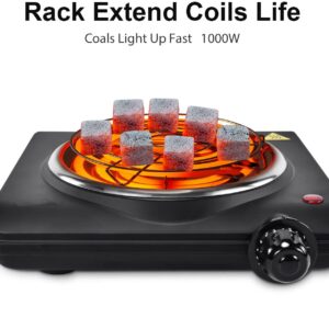 Electric Charcoal Burner Stove Portable Hot Plate Grill Coal Burners Heating Plate 1000W Charcoals Starter Heater with Smart Heat Control & Stainless Steel Fast Heating for Cooking top Countertop