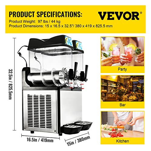 VEVOR Frozen Drink Machine, 12LX2 Tanks Commercial Margarita Machine, 700W Commercial Slushy Machine, Stainless Steel Margarita Machines, Efficient Cooling Perfect for Cafes Restaurants Bars