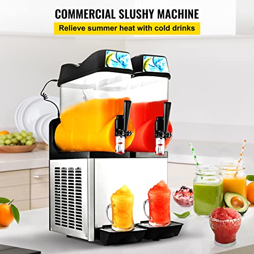 VEVOR Frozen Drink Machine, 12LX2 Tanks Commercial Margarita Machine, 700W Commercial Slushy Machine, Stainless Steel Margarita Machines, Efficient Cooling Perfect for Cafes Restaurants Bars