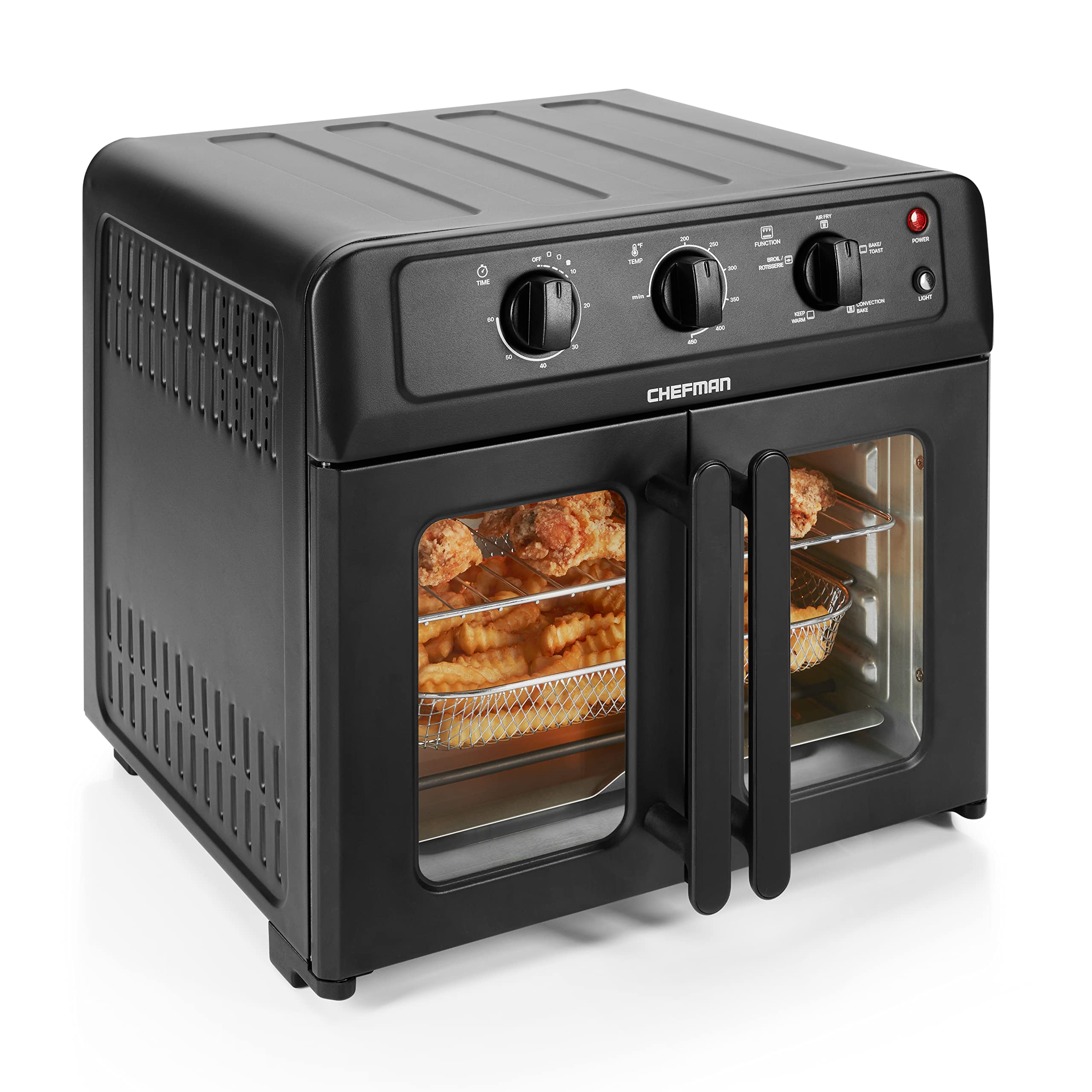 Chefman Extra Large Air Fryer and Convection Oven with French Doors and Rotisserie Spit, The Easiest Way to Cook Oil-Free, Double Wide Glass Windows Open for Convenient Access and Viewing, 24.5 Liters