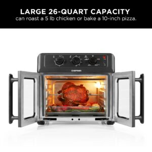 Chefman Extra Large Air Fryer and Convection Oven with French Doors and Rotisserie Spit, The Easiest Way to Cook Oil-Free, Double Wide Glass Windows Open for Convenient Access and Viewing, 24.5 Liters