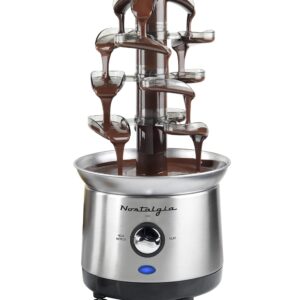 Nostalgia 4 Tier Electric Chocolate Fondue Fountain Machine for Parties - Melts Cheese, Queso, Candy, and Liqueur - Dip Strawberries, Apple Wedges, Vegetables, and More - 32-Ounce - Stainless Steel