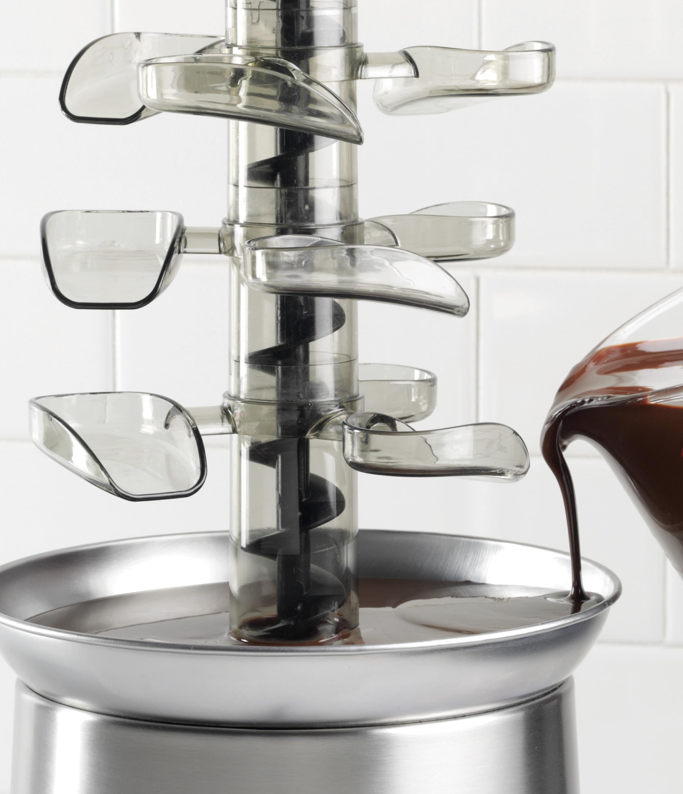 Nostalgia 4 Tier Electric Chocolate Fondue Fountain Machine for Parties - Melts Cheese, Queso, Candy, and Liqueur - Dip Strawberries, Apple Wedges, Vegetables, and More - 32-Ounce - Stainless Steel