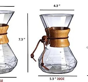 HYAXGM Pour Over Coffee Maker With Wood Sleeve，27oz/800mlPour Over Coffee Dripper,Pour Over Coffee Maker Set With Cork Stopper (27oz/800ml)