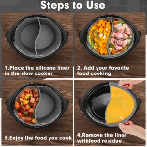 Silicone Slow Cookers Liners Fit for Crockpot 6QT, BPA Free/Reusable/Leakproof/Slow Cooker Divider Liner, Dishwasher Safe Slow Cooker Accessories Cooking Liner for Most 6 Quart Slow Cooker