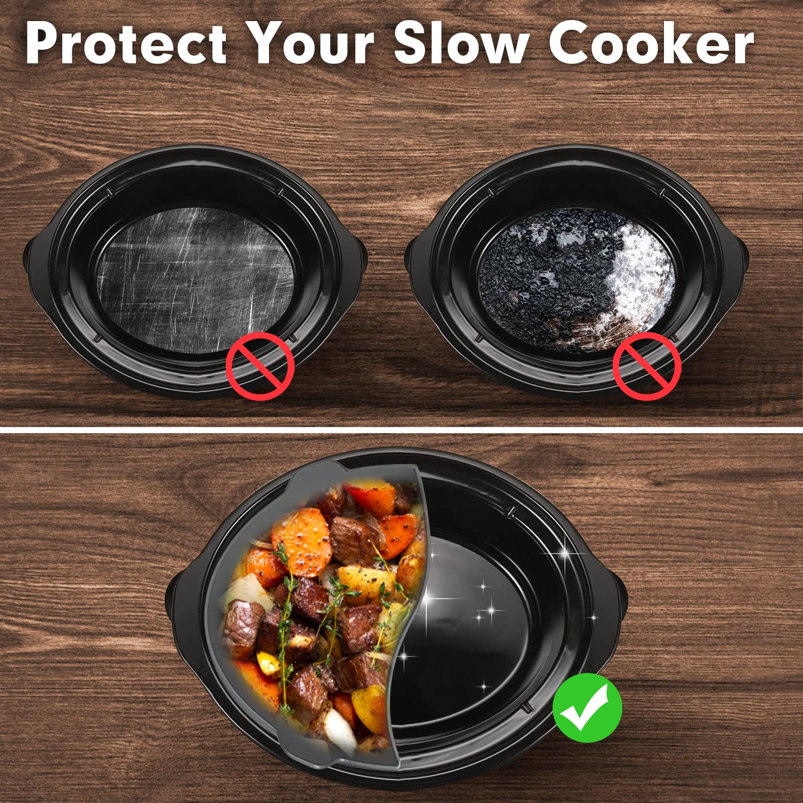 Silicone Slow Cookers Liners Fit for Crockpot 6QT, BPA Free/Reusable/Leakproof/Slow Cooker Divider Liner, Dishwasher Safe Slow Cooker Accessories Cooking Liner for Most 6 Quart Slow Cooker