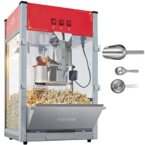 vevor commercial popcorn machine, 12 oz kettle, 1440 w countertop popcorn maker for 80 cups per batch, theater style popper with 3-switch control steel frame tempered glass doors 1 scoop 2 spoons, red