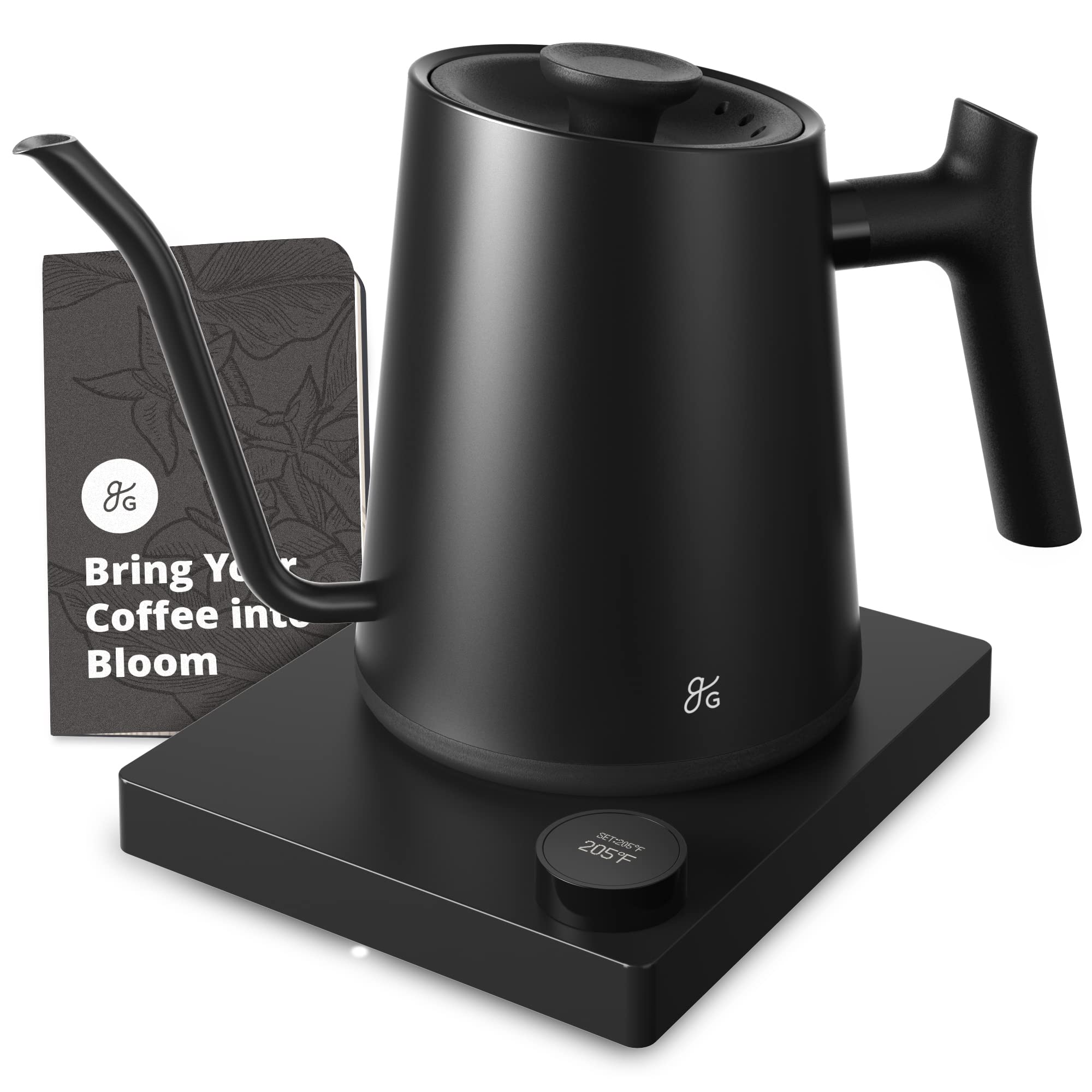 Greater Goods Electric Gooseneck Kettle with a Counterbalanced Handle, Perfect for Tea and Pour Over Coffee, Designed in St. Louis,1200 Watt (Onyx Black)