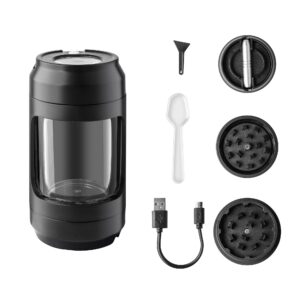 Free Boy Manual Grinder with Light-Up Storage Jars,8 Times Magnifying Viewing Jar,Stash Jar and Grinding,Black