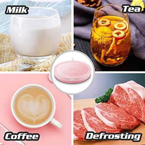 BESTINNKITS Smart Coffee Set Auto On/Off Gravity-Induction Mug Office Desk Use, Candle Wax Cup Warmer Heating Plate (Up to 131F/55C), 14oz (Pink Set)