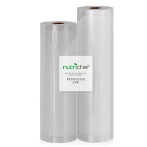 nutrichef vacuum sealer bags 11x50 and 8x50 roll 2 pack for food saver, seal a meal, nutrichef, weston. commercial grade, bpa free, heavy duty, great for vac storage, meal prep or sous vide