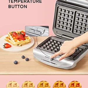 FOHERE Waffle Maker Belgian 1000W, 2 Slice Waffle Iron with Browning Control, Nonstick Plates, Indicator Lights, Cord-Storage