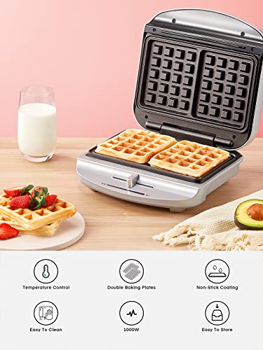 FOHERE Waffle Maker Belgian 1000W, 2 Slice Waffle Iron with Browning Control, Nonstick Plates, Indicator Lights, Cord-Storage