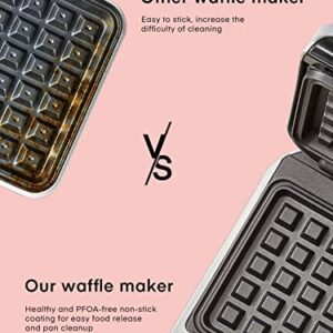 FOHERE Waffle Maker Belgian 1000W, 2 Slice Waffle Iron with Browning Control, Nonstick Plates, Indicator Lights, Cord-Storage