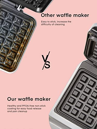 FOHERE Waffle Maker Belgian 1000W, 2 Slice Waffle Iron with Browning Control, Nonstick Plates, Indicator Lights, Cord-Storage