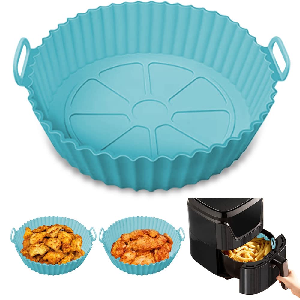 ACOHICE Air Fryer Silicone Pot,Reusable Air Fryer Liners,No Need to Clean the Air Fryer,Food Safe Air Fryer Accessories,8 Inch silicone air fryer basket(Top: 8" - Bottom: 6.96")(blue)