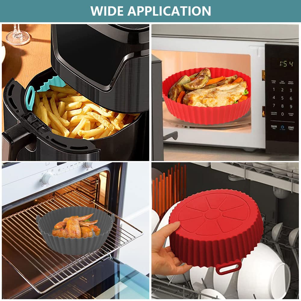 ACOHICE Air Fryer Silicone Pot,Reusable Air Fryer Liners,No Need to Clean the Air Fryer,Food Safe Air Fryer Accessories,8 Inch silicone air fryer basket(Top: 8" - Bottom: 6.96")(blue)