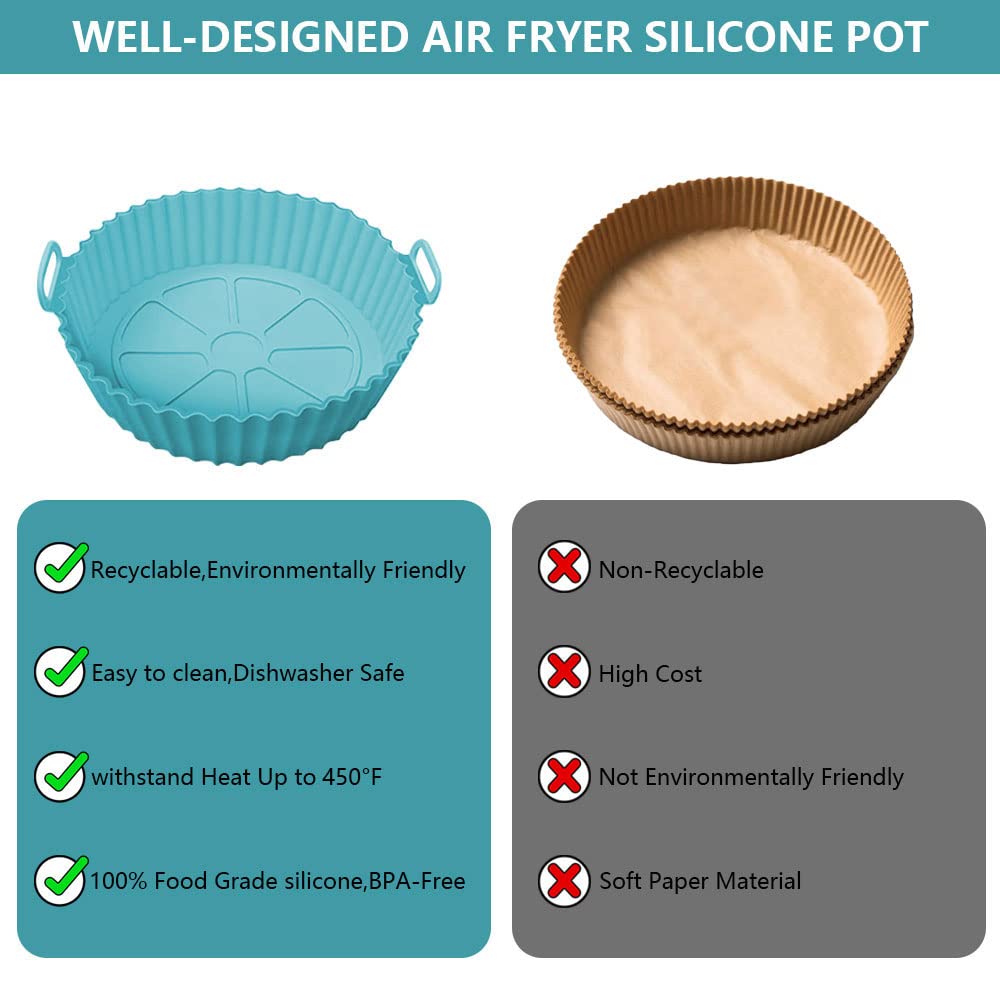 ACOHICE Air Fryer Silicone Pot,Reusable Air Fryer Liners,No Need to Clean the Air Fryer,Food Safe Air Fryer Accessories,8 Inch silicone air fryer basket(Top: 8" - Bottom: 6.96")(blue)