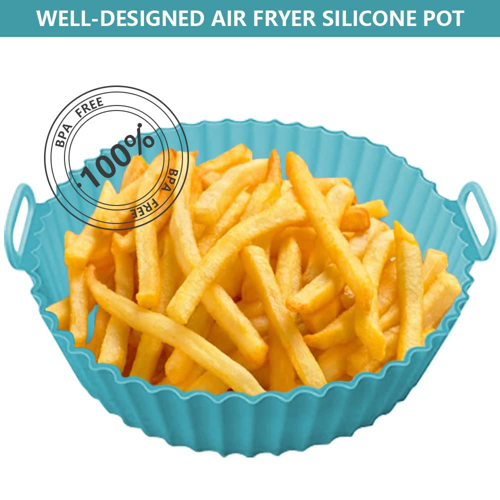 ACOHICE Air Fryer Silicone Pot,Reusable Air Fryer Liners,No Need to Clean the Air Fryer,Food Safe Air Fryer Accessories,8 Inch silicone air fryer basket(Top: 8" - Bottom: 6.96")(blue)