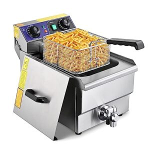 wechef commercial deep fryer 11.7l stainless steel basket single tank timer drain electric countertop restaurant fryer