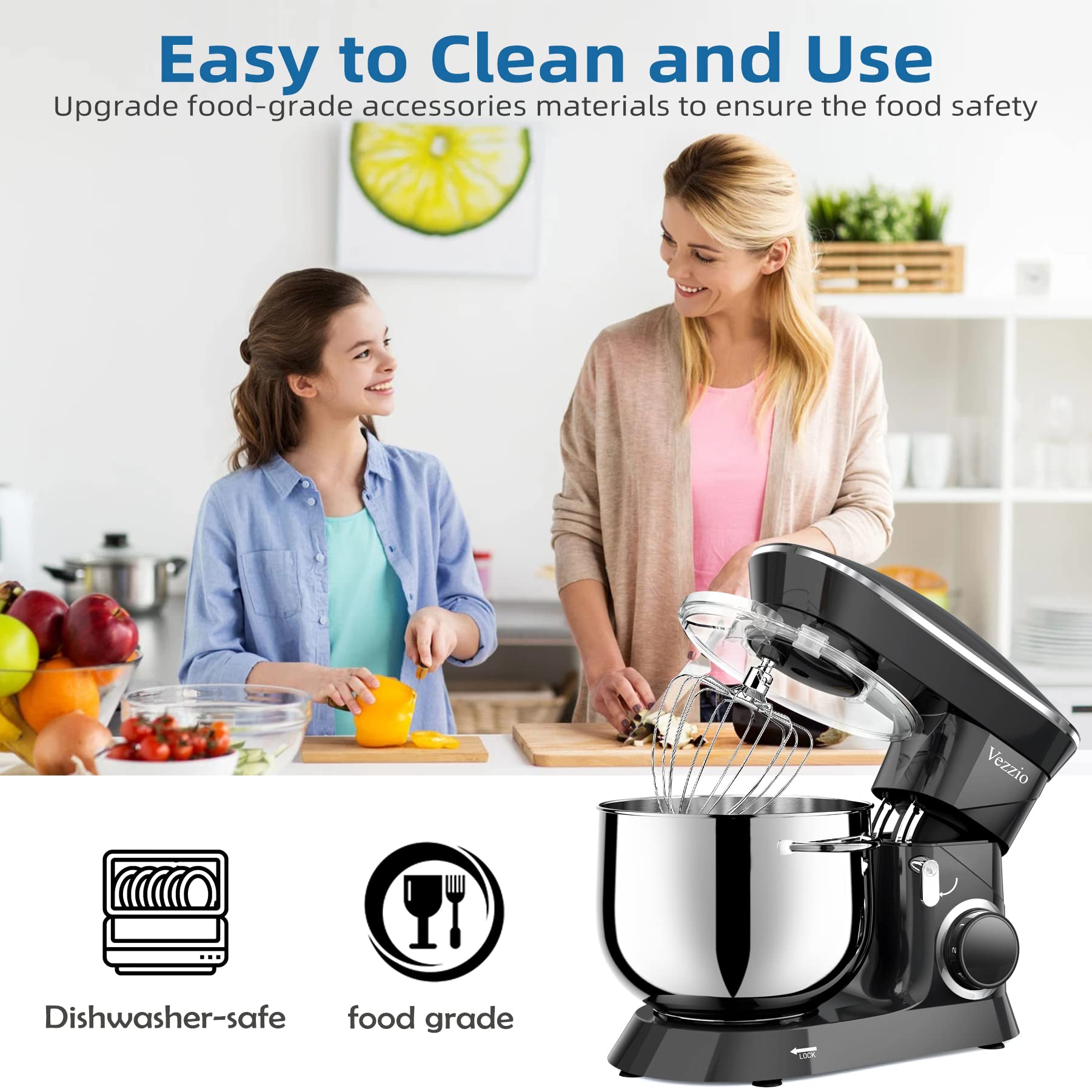 9.5 Qt Stand Mixer, 10-Speed Tilt-Head Food Mixer, Vezzio 660W Kitchen Electric Mixer with Stainless Steel Bowl, Dishwasher-Safe Attachments for Most Home Cooks (Black)