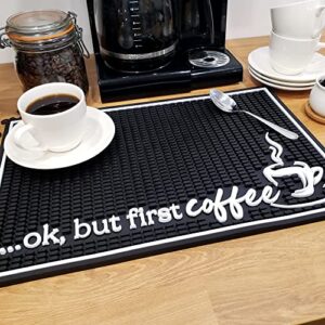 New Mungo Coffee Bar Mat - Coffee Bar Accessories for Coffee Station, Coffee Accessories, Coffee Bar Decor, Coffee Decor - Ok, But First Coffee Maker Mat for Countertops - Rubber Mat - 18”x12”