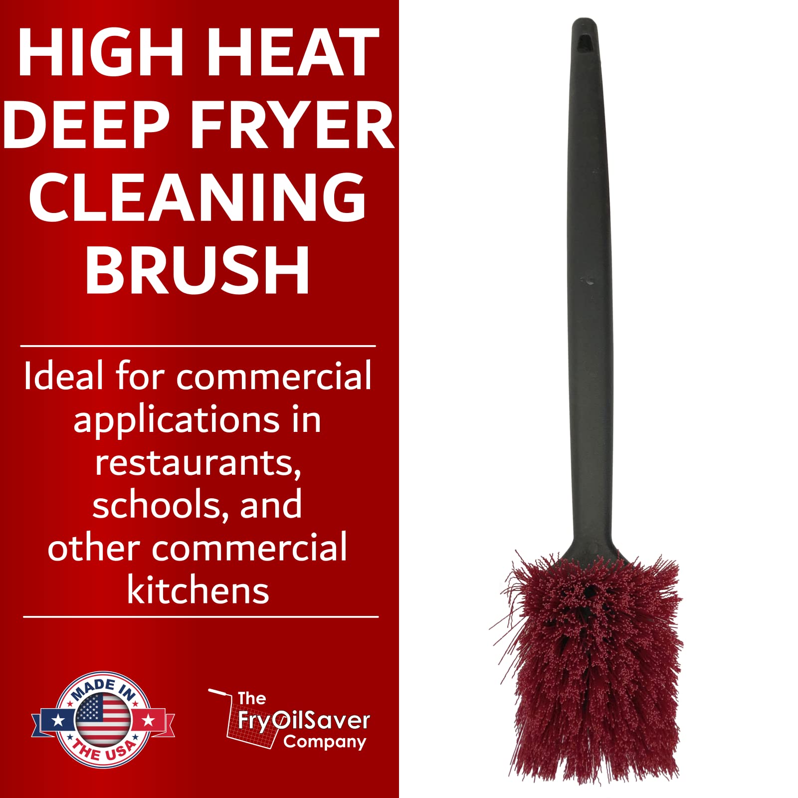 Heavy Duty High Heat Deep Fryer 20" Cleaning Brush, Pot Brush, Long Handle, Brush for Commercial Fryer, Grills, Griddle, and Waffle Maker, Restaurant Kitchen Fryer Brush, FryOilSaver Co. FRY-12116