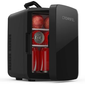 crownful mini fridge, 10 liter/12 can portable cooler and warmer personal fridge for skin care, food, medications, great for bedroom, office, dorm, car, etl listed (black)