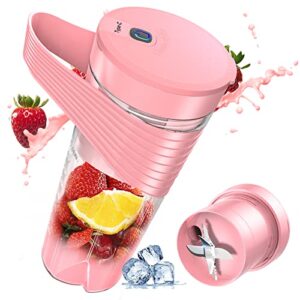 portable blender for shakes and smoothies,personal blender, 20000r/m,16 oz traveling fruit veggie juicer cup with 6 blades, portable blender usb rechargeable for sport,gym,office (pink)