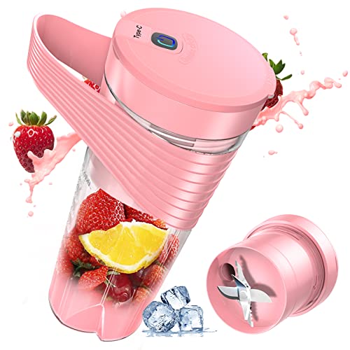 Portable blender for shakes and smoothies,Personal blender, 20000r/m,16 oz Traveling Fruit Veggie Juicer Cup With 6 Blades, Portable Blender USB Rechargeable for Sport,Gym,Office (Pink)