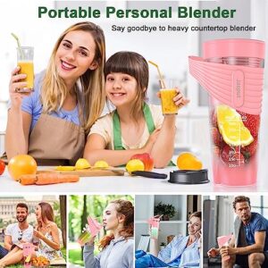 Portable blender for shakes and smoothies,Personal blender, 20000r/m,16 oz Traveling Fruit Veggie Juicer Cup With 6 Blades, Portable Blender USB Rechargeable for Sport,Gym,Office (Pink)