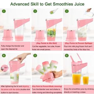 Portable blender for shakes and smoothies,Personal blender, 20000r/m,16 oz Traveling Fruit Veggie Juicer Cup With 6 Blades, Portable Blender USB Rechargeable for Sport,Gym,Office (Pink)