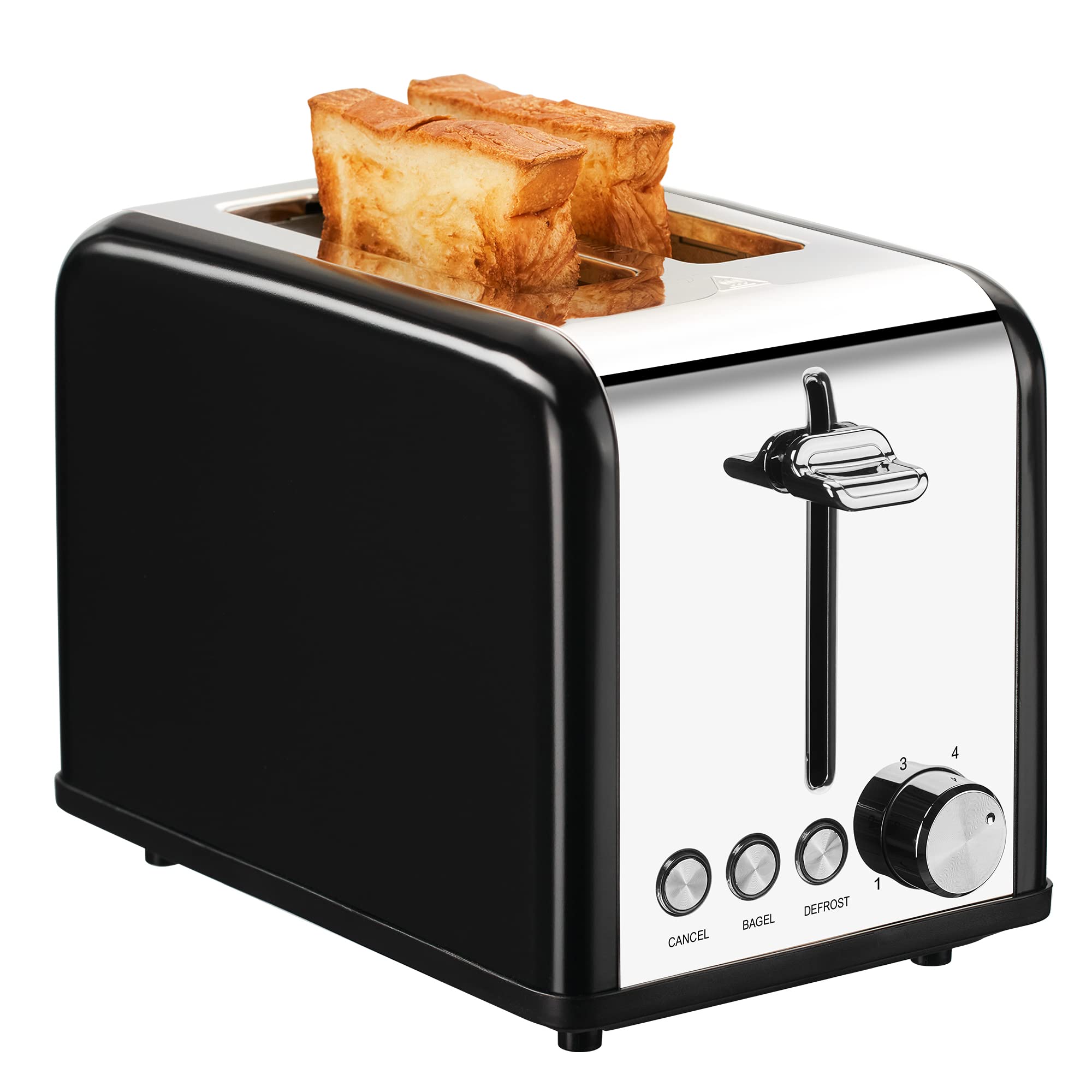 REDMOND 2 Slice Toaster Stainless Steel Toaster Wide Slots with Bagel Defrost Cancel Function 6 Bread Shade Settings for Bread waffles Auto Shutoff Black