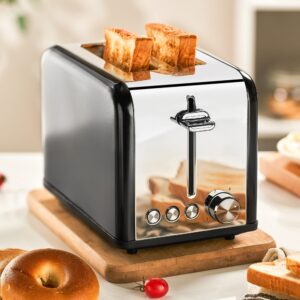 REDMOND 2 Slice Toaster Stainless Steel Toaster Wide Slots with Bagel Defrost Cancel Function 6 Bread Shade Settings for Bread waffles Auto Shutoff Black