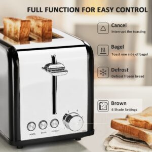 REDMOND 2 Slice Toaster Stainless Steel Toaster Wide Slots with Bagel Defrost Cancel Function 6 Bread Shade Settings for Bread waffles Auto Shutoff Black