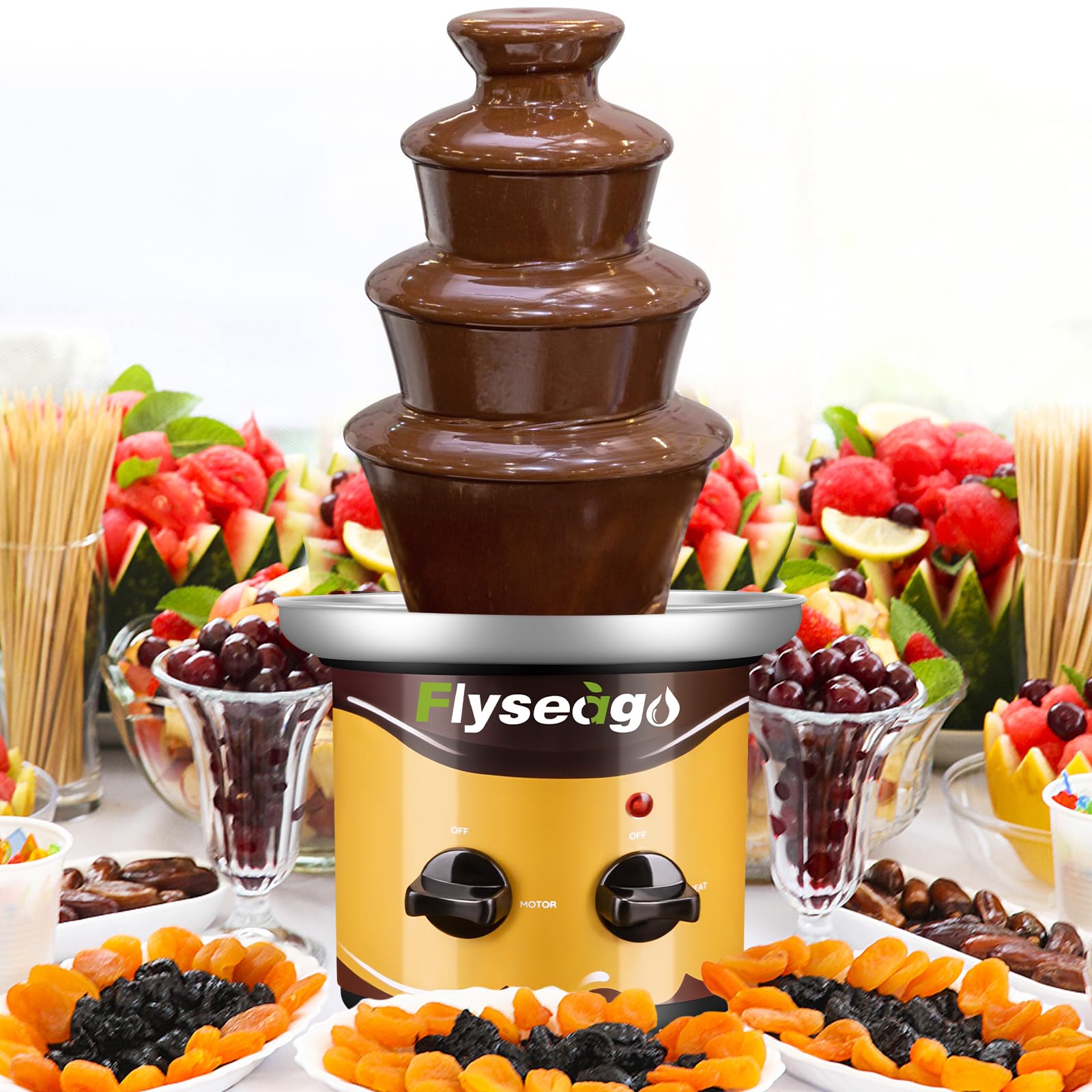 Flyseago Chocolate Fountain Machine 4 Tiers Cheese Fountain Perfect for Nacho Cheese, Chocolate Sauce, Wedding, Party