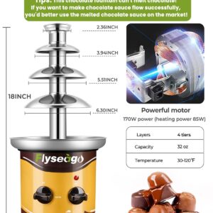 Flyseago Chocolate Fountain Machine 4 Tiers Cheese Fountain Perfect for Nacho Cheese, Chocolate Sauce, Wedding, Party