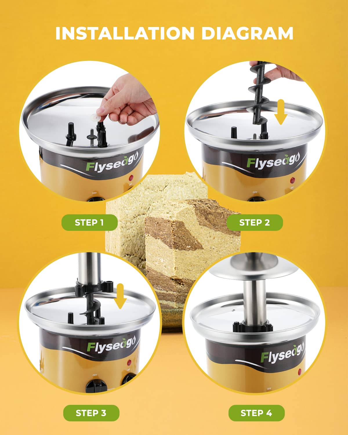 Flyseago Chocolate Fountain Machine 4 Tiers Cheese Fountain Perfect for Nacho Cheese, Chocolate Sauce, Wedding, Party