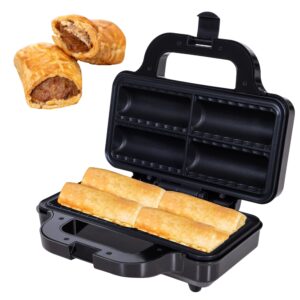 lumme sausage roll maker, snack maker, delicious pizza pockets, hot dogs in blanket, hot apple pie, chocolate roll, sausage rolls, fits 4, non-stick, make quick, and savory meals black