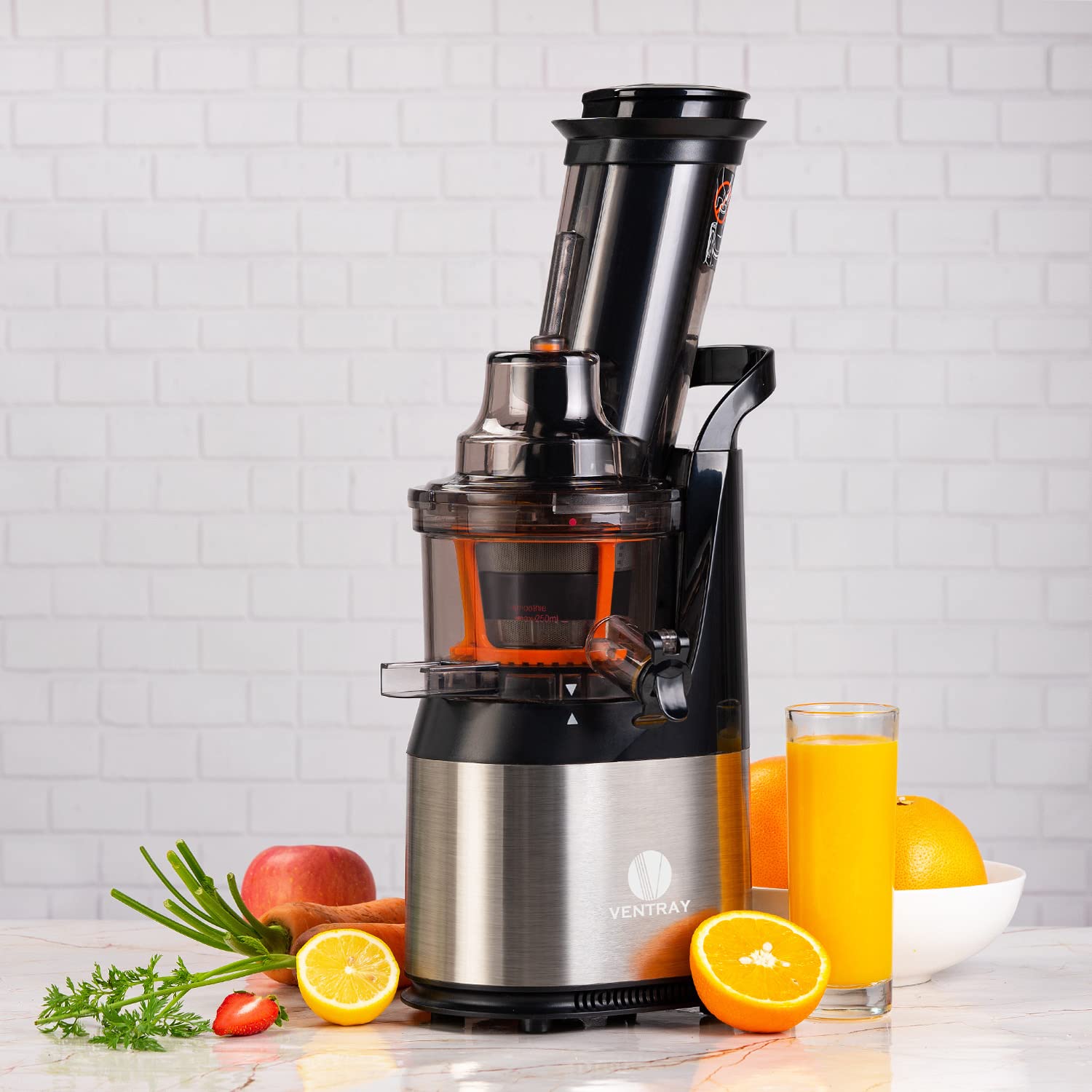 Ventray Slow Press Masticating Juicer Machine, Electric Whole Slow Cold Press Juice Extractor Maker for Citrus Orange Fruit Vegetable Compact Small Space Saving Easy to Clean BPA Free