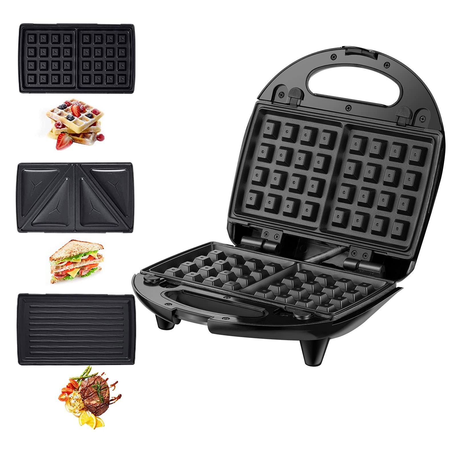 VCJ Sandwich Maker Waffle Maker 3-in-1 800W Panini Press with Detachable Non-stick Plates, LED Indicator Light, Cool Touch Handle, Compact and Portable