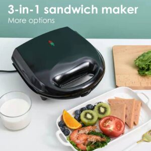 VCJ Sandwich Maker Waffle Maker 3-in-1 800W Panini Press with Detachable Non-stick Plates, LED Indicator Light, Cool Touch Handle, Compact and Portable