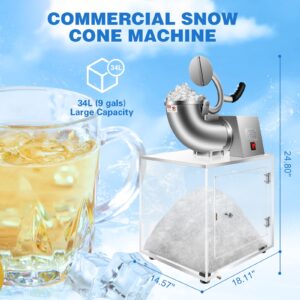 Commercial Snow Cone Machine Ice Shaver Macker 440lbs/hr, ETL Approved 300W Electric Ice Crusher Machine with Dual Blades, Shaved Ice Machine for Home, Restaurants, Bars