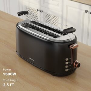 Evoloop Toaster 4 Slice, Stainless Steel Bread Toasters, 6 Bread Shade Settings, Reheat, Bagel, Defrost, Cancel Function, 1.5" Extra Wide Slots,Removable Crumb Tray（Black）