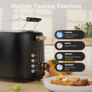 Evoloop Toaster 4 Slice, Stainless Steel Bread Toasters, 6 Bread Shade Settings, Reheat, Bagel, Defrost, Cancel Function, 1.5" Extra Wide Slots,Removable Crumb Tray（Black）